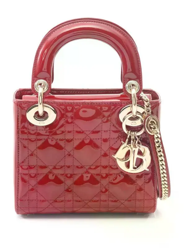 Dior 2000-2026 Mini Patent Cannage Lady Satchel - Red