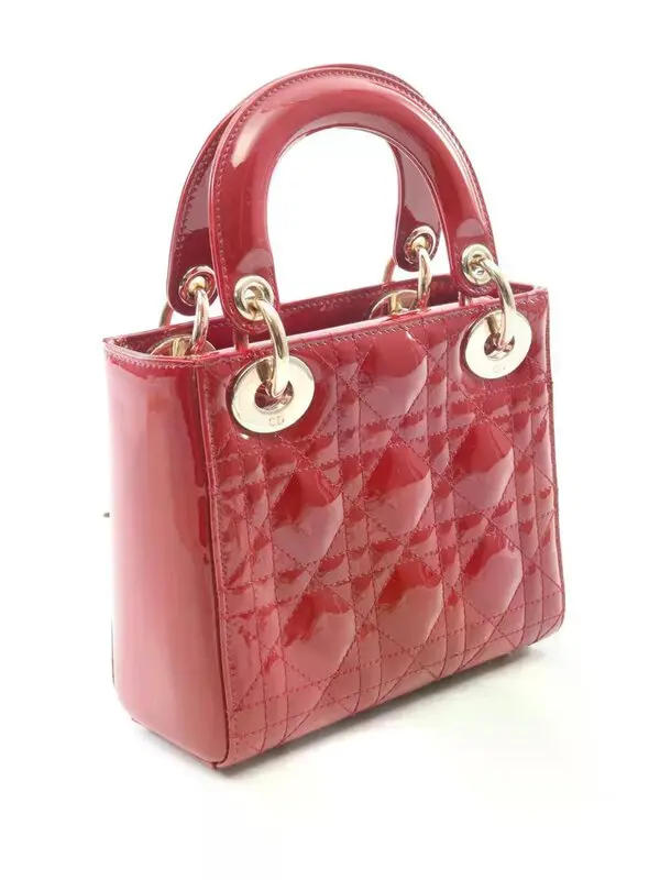 Dior 2000-2026 Mini Patent Cannage Lady Satchel - Red