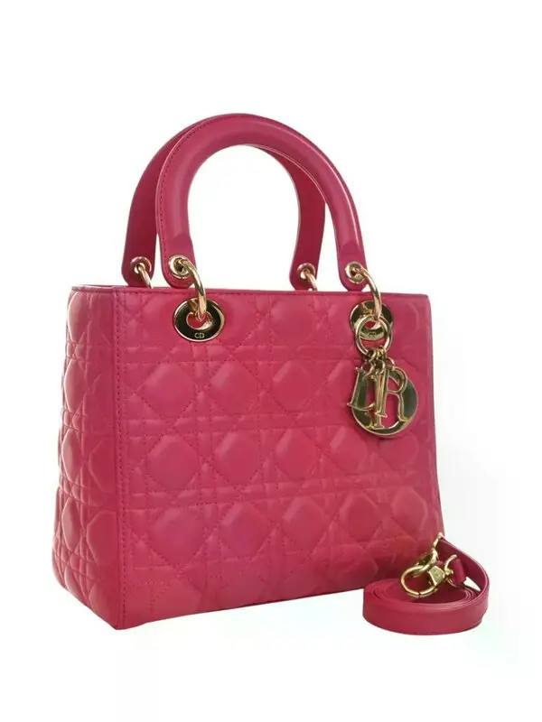 Dior 2014 Medium Lambskin Cannage Lady Satchel - Pink