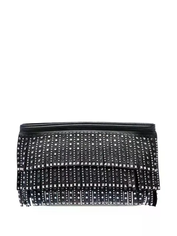 Prada Leather Crystal Embellished Fringe Clutch Bag