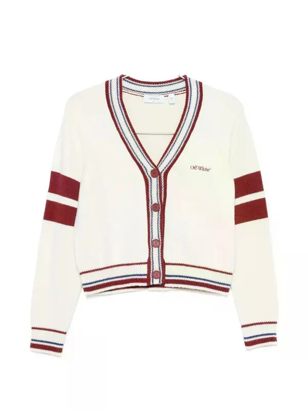 Off-White Striped-trim Cropped Cardigan - Neutrals