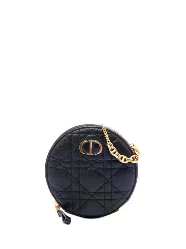 Dior 2021 Calfskin Cannage Round Caro Pouch With Chain Crossbody Bag - Black