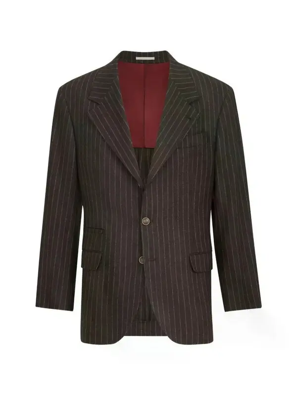 Brunello Cucinelli Virgin Wool And Cashmere Chalk Stripe Flannel Tailor Blazer