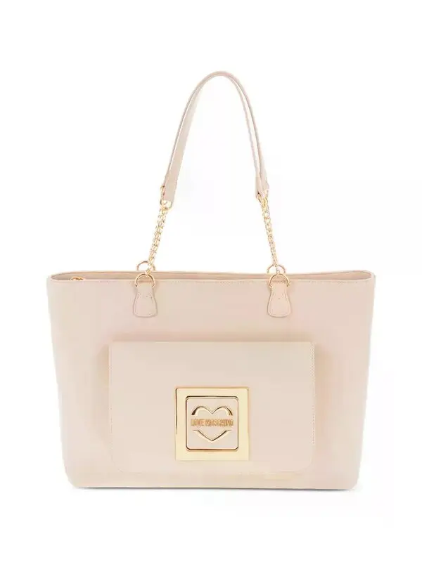 Moschino Logo-plaque Chain-link Shoulder Bag - Neutrals