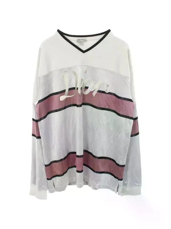 Dior Long Sleeve V-neck T-shirt With Logo Embroidery