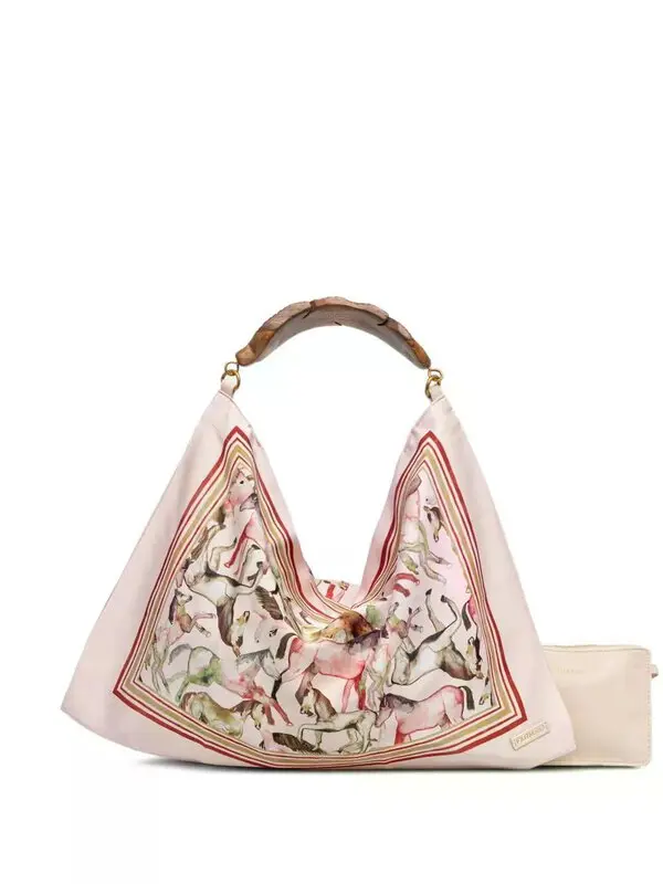 Farm Rio Horse Print Tote Bag With Wooden Top Handle - Pink