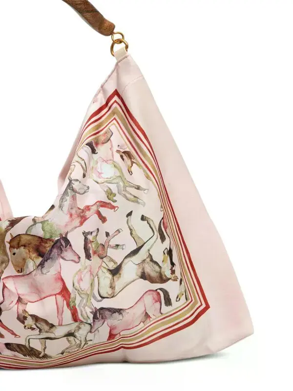 Farm Rio Horse Print Tote Bag With Wooden Top Handle