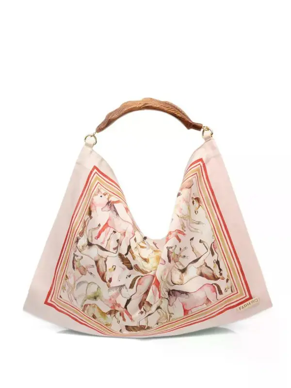 Farm Rio Horse Print Tote Bag With Wooden Top Handle - Pink