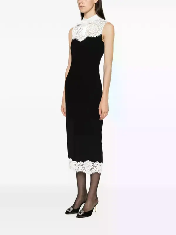 SELF-PORTRAIT Lace-trimmed Bow-detail Midi Dress