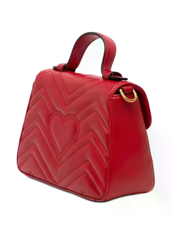 Gucci 2016-2026 Mini Gg Marmont Matelasse Leather Top Handle Bag Satchel - Red
