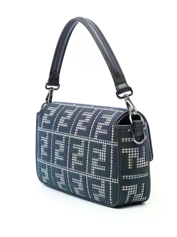 Fendi 2010-2026 Ff Embroidered Wool Houndstooth Baguette Satchel
