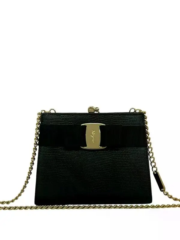 FERRAGAMO Lizard Embossed Leather Vara Chain Crossbody Bag
