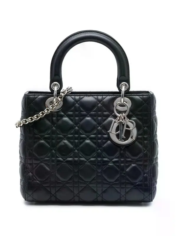 Dior 2015 Medium Lambskin Cannage Lady Satchel - Black