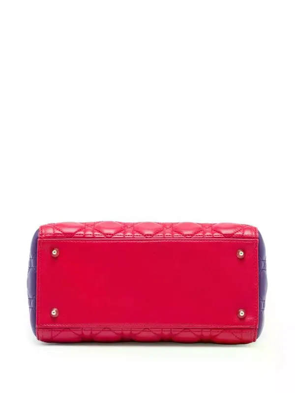 Dior 2015 Medium Tricolor Lambskin Cannage Lady Satchel - Red