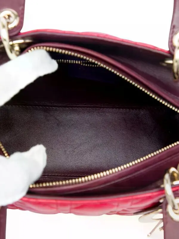 Dior 2015 Medium Tricolor Lambskin Cannage Lady Satchel - Red