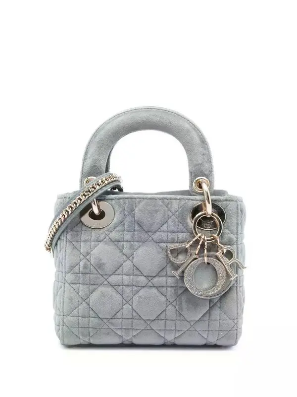 Dior 2019 Mini Velvet Cannage Lady Satchel - Grey