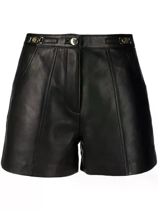 Maje Logo-plaque Leather Shorts - Black