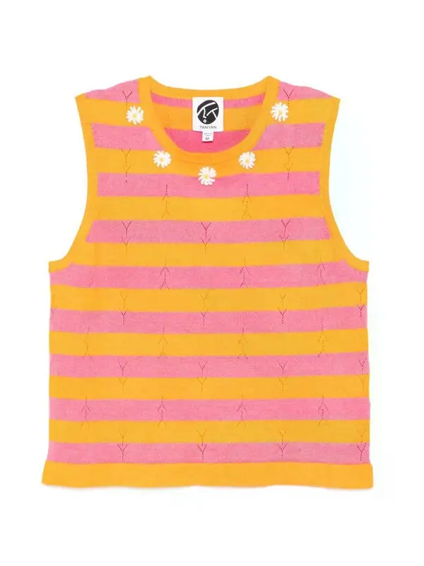 YANYAN Daisy Appliqué Striped Tank Top