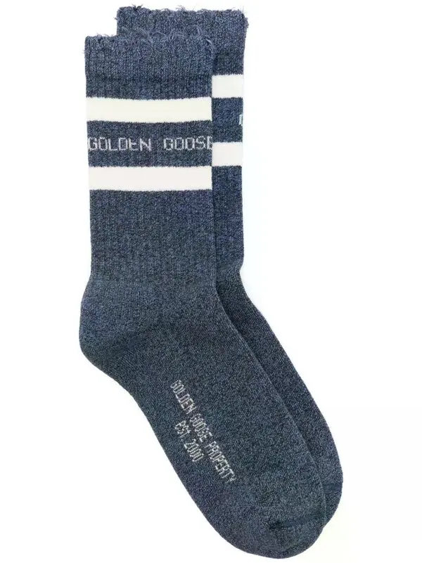 GOLDEN GOOSE Striped Logo Socks - Blue