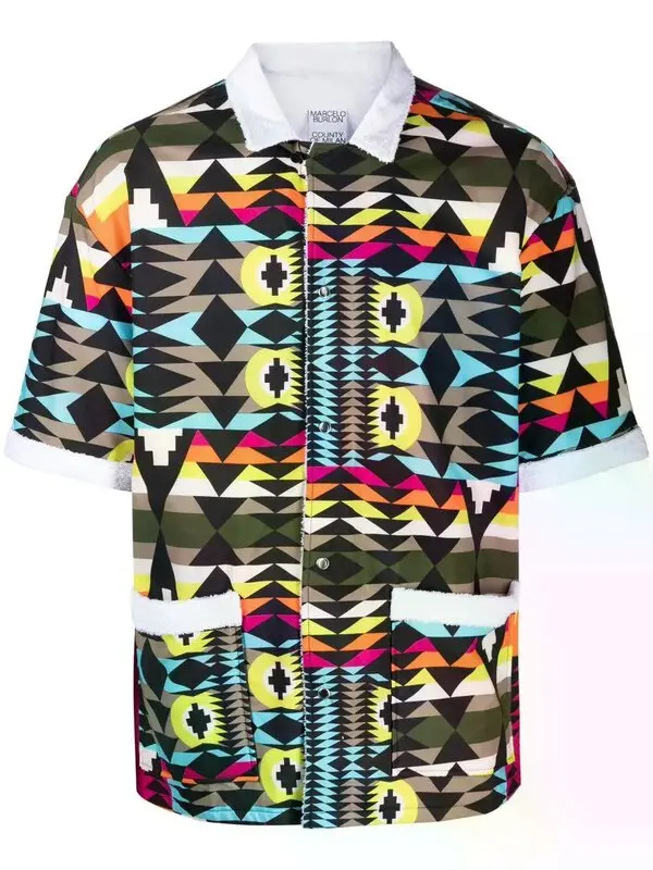 COUNTY OF MILAN Geometric-print Short-sleeve Shirt - Orange