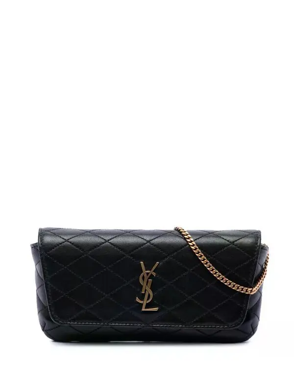 Saint Laurent 2024 Quilted Lambskin Monogram Gaby Phone Holder Crossbody Bag - Black