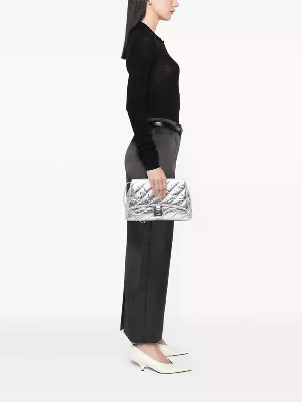 Balenciaga 2010 Medium Metallic Calfskin Crush Pochette Clutch Bag - Silver