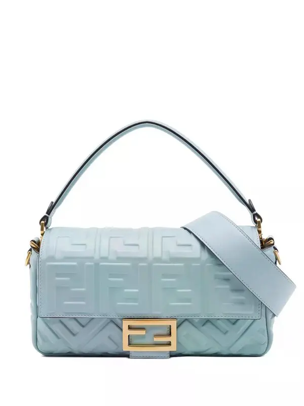 Fendi 2010-2026 Zucca Embossed Leather Baguette Satchel - Blue