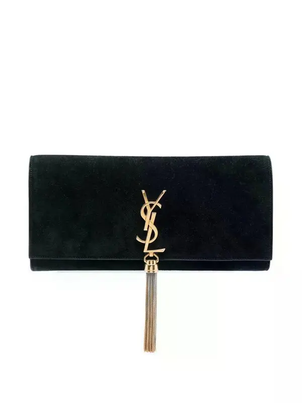 Saint Laurent Suede Monogram Kate Tassel Clutch Bag - Black
