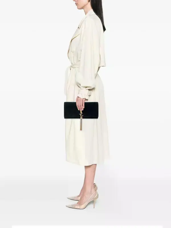 Saint Laurent Suede Monogram Kate Tassel Clutch Bag - Black
