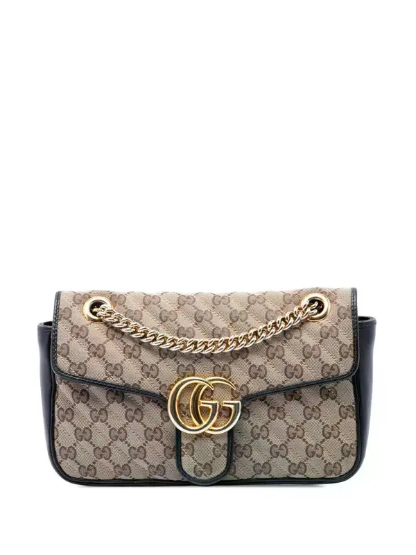 Gucci 2016-2026 Medium Gg Marmont Matelasse Diagonal Gg Canvas Shoulder Bag - Neutrals