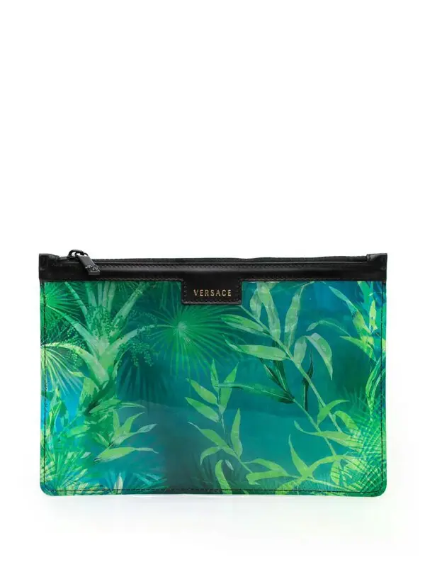 Versace Pvc Jungle Print Zipped Clutch Bag