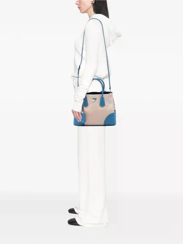 Prada 2010-2026 Medium Saffiano Cuir Trimmed Canvas Double Satchel