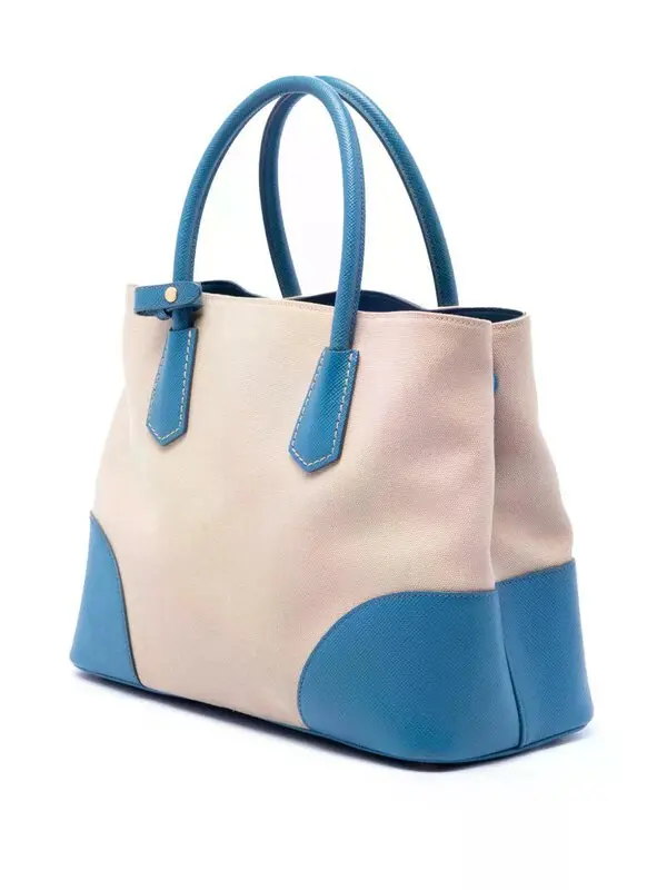 Prada 2010-2026 Medium Saffiano Cuir Trimmed Canvas Double Satchel