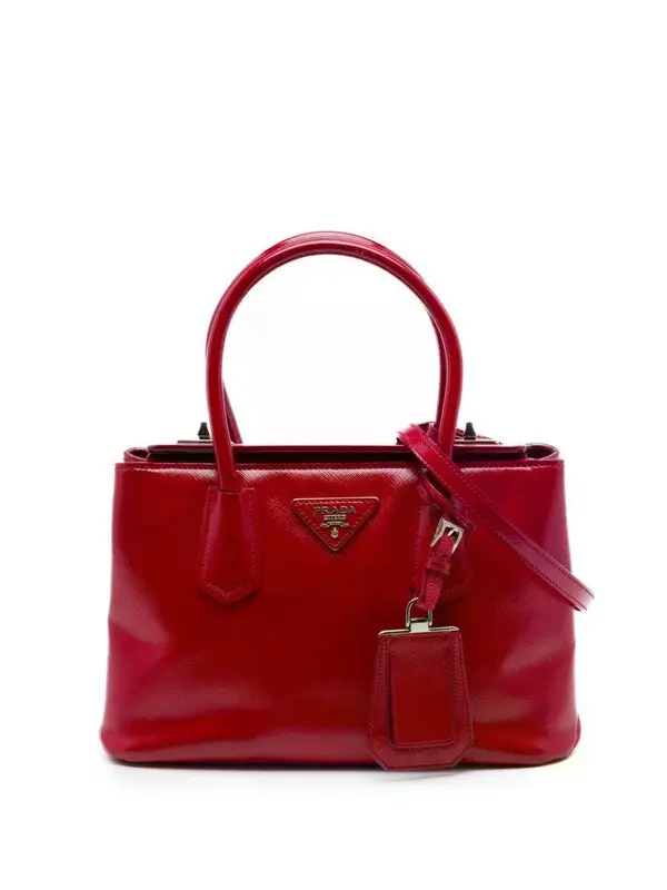 Prada Saffiano Vernice Turnlock Twin Satchel