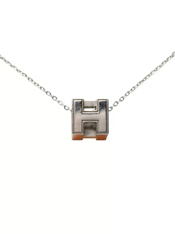 Hermès Palladium Plated Lacquered 'h' Pendant Necklace - Orange