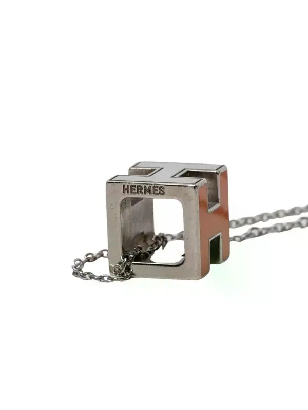 Hermès Palladium Plated Lacquered 'h' Pendant Necklace - Orange