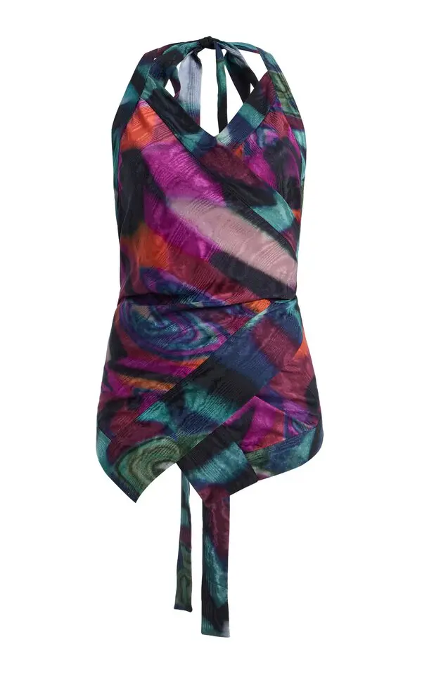 Dries Van Noten Printed Moiré Halter Neck Top - Pink