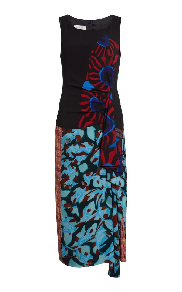 Dries Van Noten Patchwork Crepe Midi Dress - Print