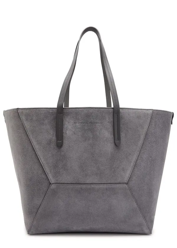Brunello Cucinelli Bead Medium Suede Tote - Grey