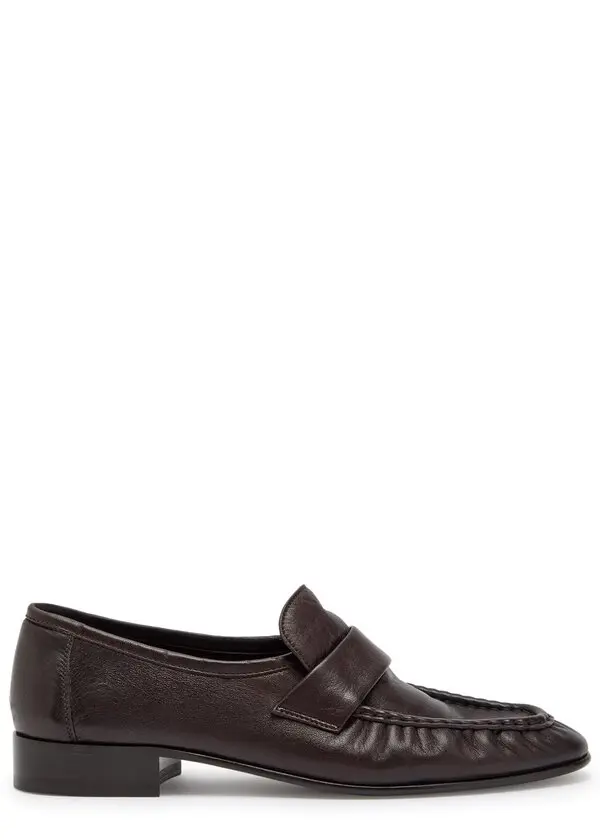 THE ROW Soft Leather Loafers With Stacked Wooden Midsole - Brown