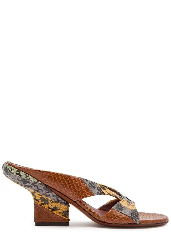 Dries Van Noten Patchwork Crocodile-effect Leather Mules - Tan