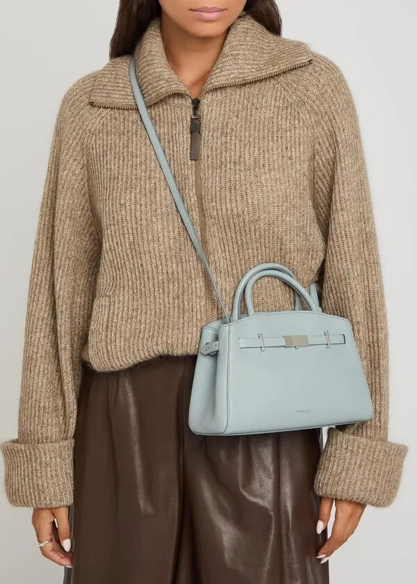 DEMELLIER The Hudson Small Grained Leather Top Handle Bag - Blue