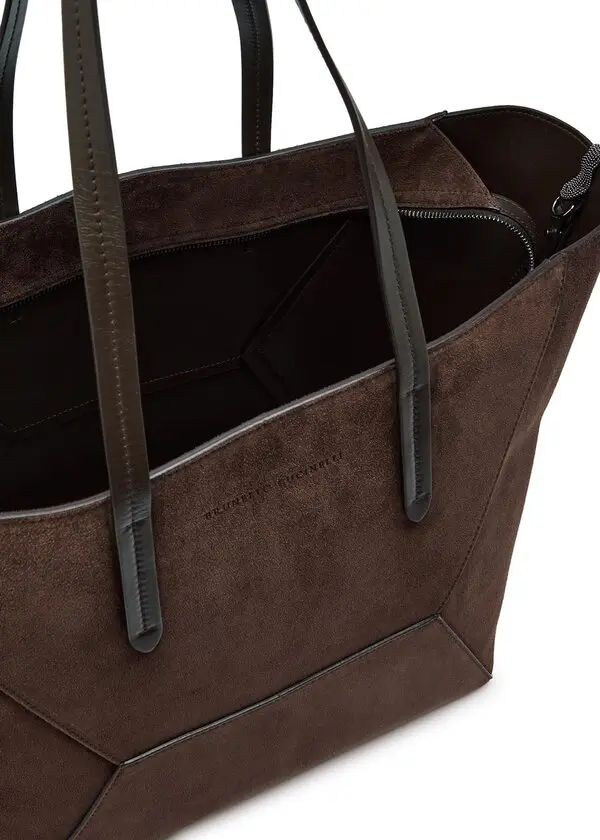 Brunello Cucinelli Bead Medium Suede Tote