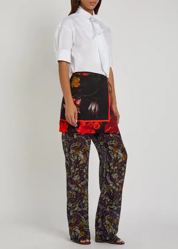 Dries Van Noten Printed Satin Mini Wrap Skirt - Black