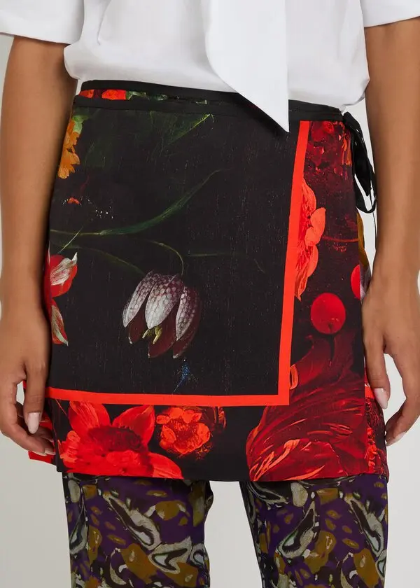 Dries Van Noten Printed Satin Mini Wrap Skirt - Black