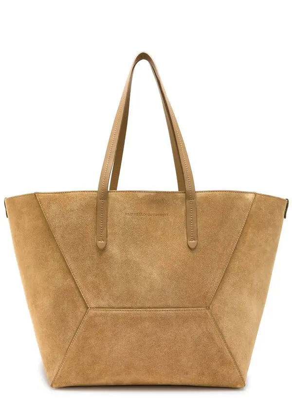 Brunello Cucinelli Bead Medium Suede Tote - Tan