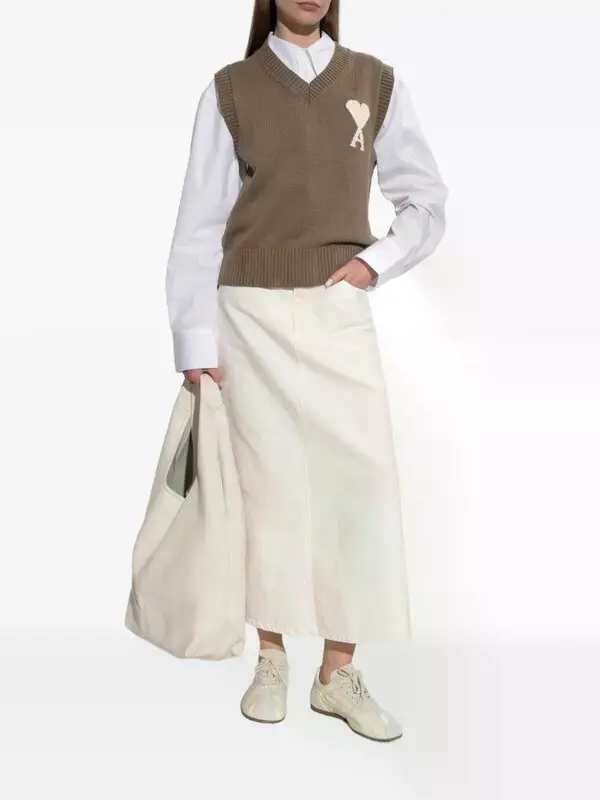 AMI Paris V-neck Sleeveless Sweater - Brown