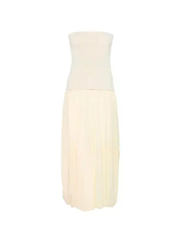 ST. AGNI Strapless Ribbed Midi Dress With Balloon Hem - Neutrals