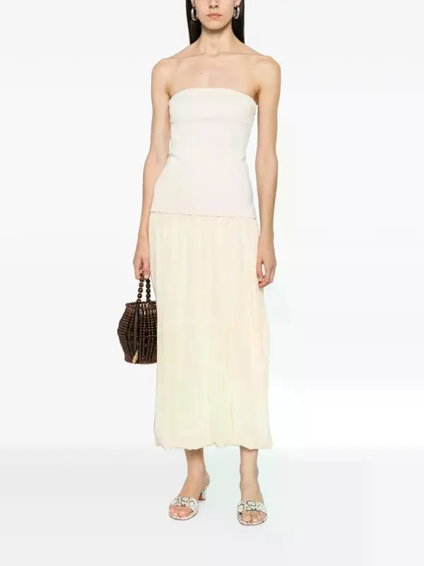 ST. AGNI Ribbed Strapless Midi Dress With Balloon Hem