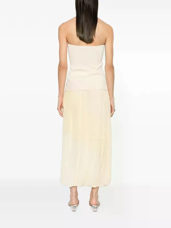 ST. AGNI Ribbed Strapless Midi Dress With Balloon Hem